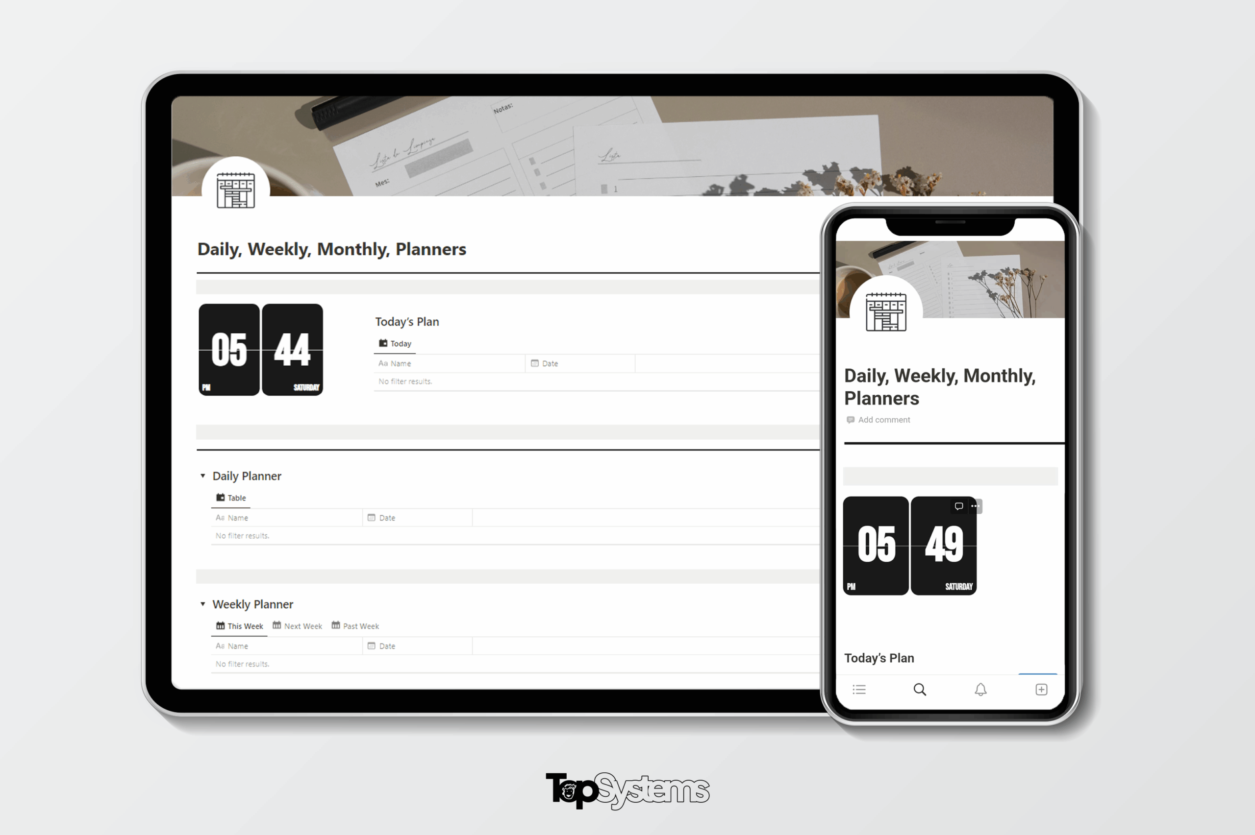 Daily, Weekly, Monthly Planner Notion Template – TopSystems.io